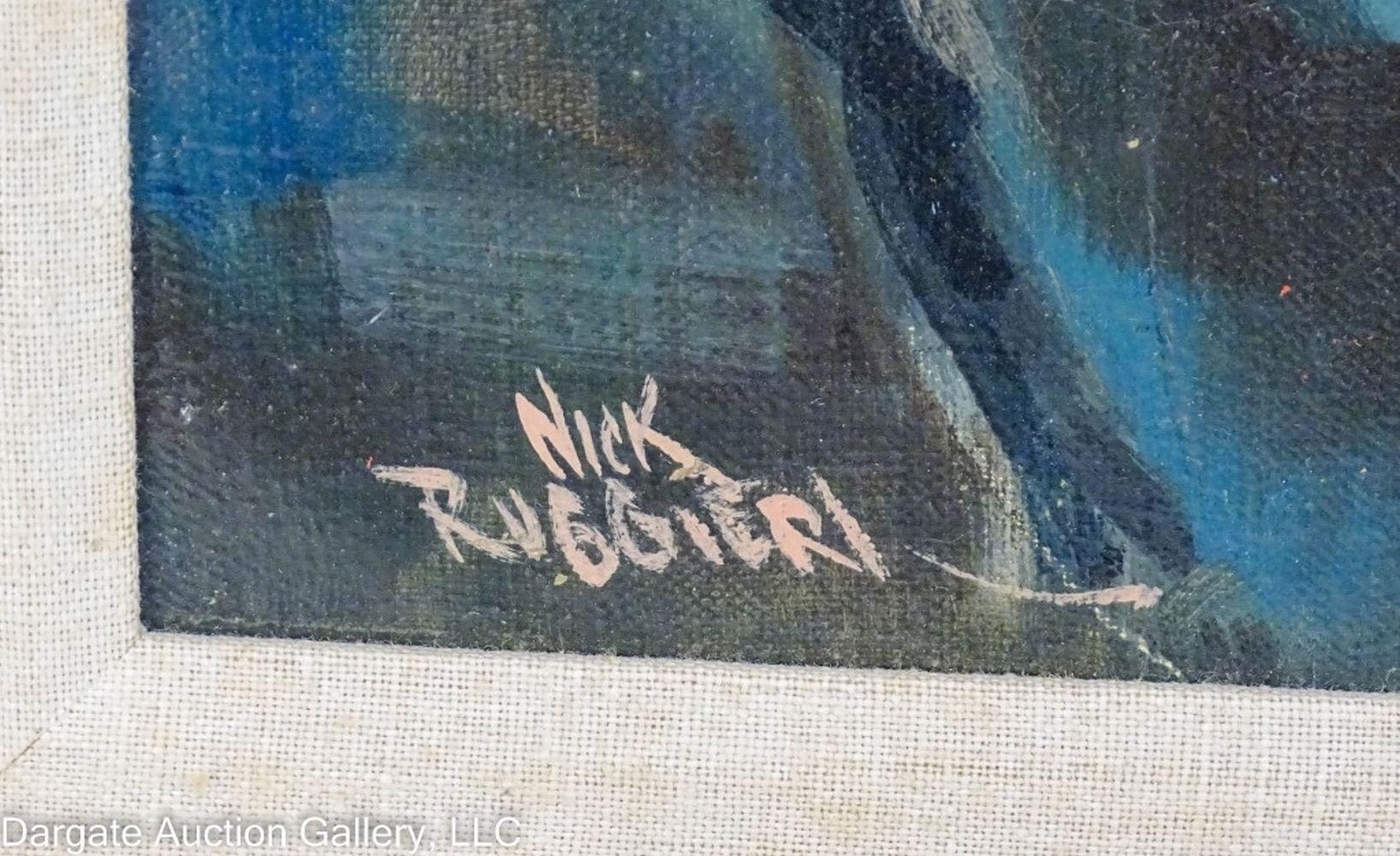 Nick Ruggieri | 1908-1996) Oil on canvas shore scene - Absract style ...