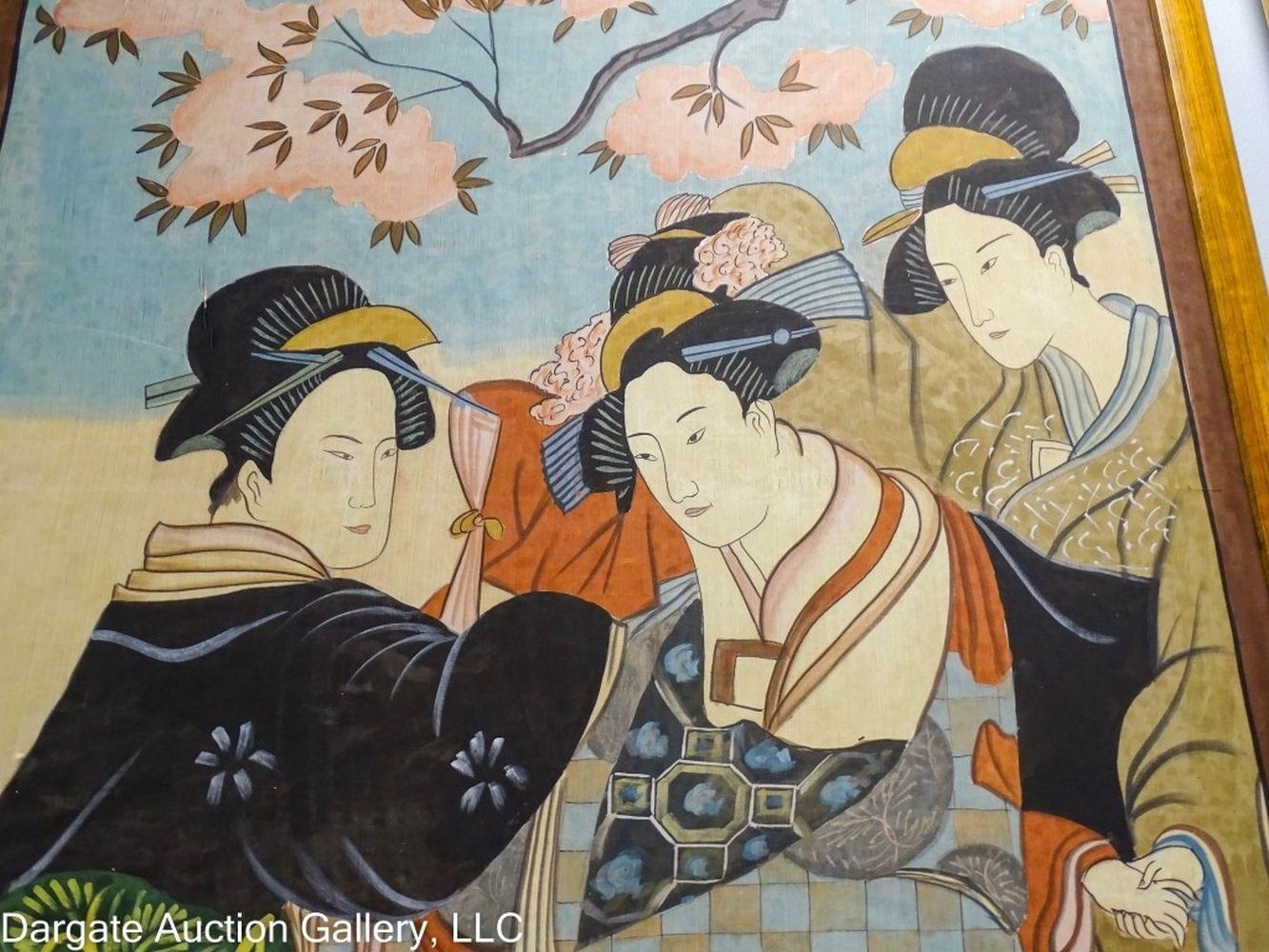 Japanese School | Japanese gouache depicting 3 geishas under a cherry ...