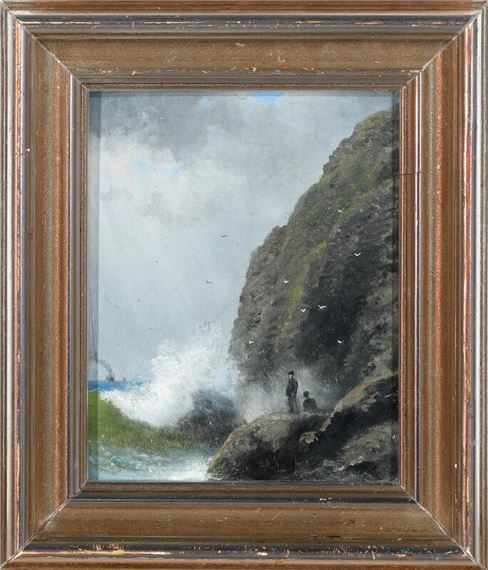 Georg Emil Libert | Coast scenery with two men on a cloudy and windy ...