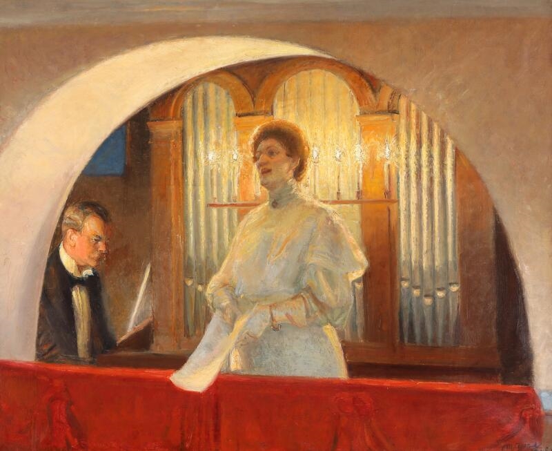 Michael Peter Ancher | Henny Brodersen in Skagen Church (1908) | MutualArt