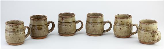 Richard Batterham | a set of six stoneware coffee mugs covered in green ...