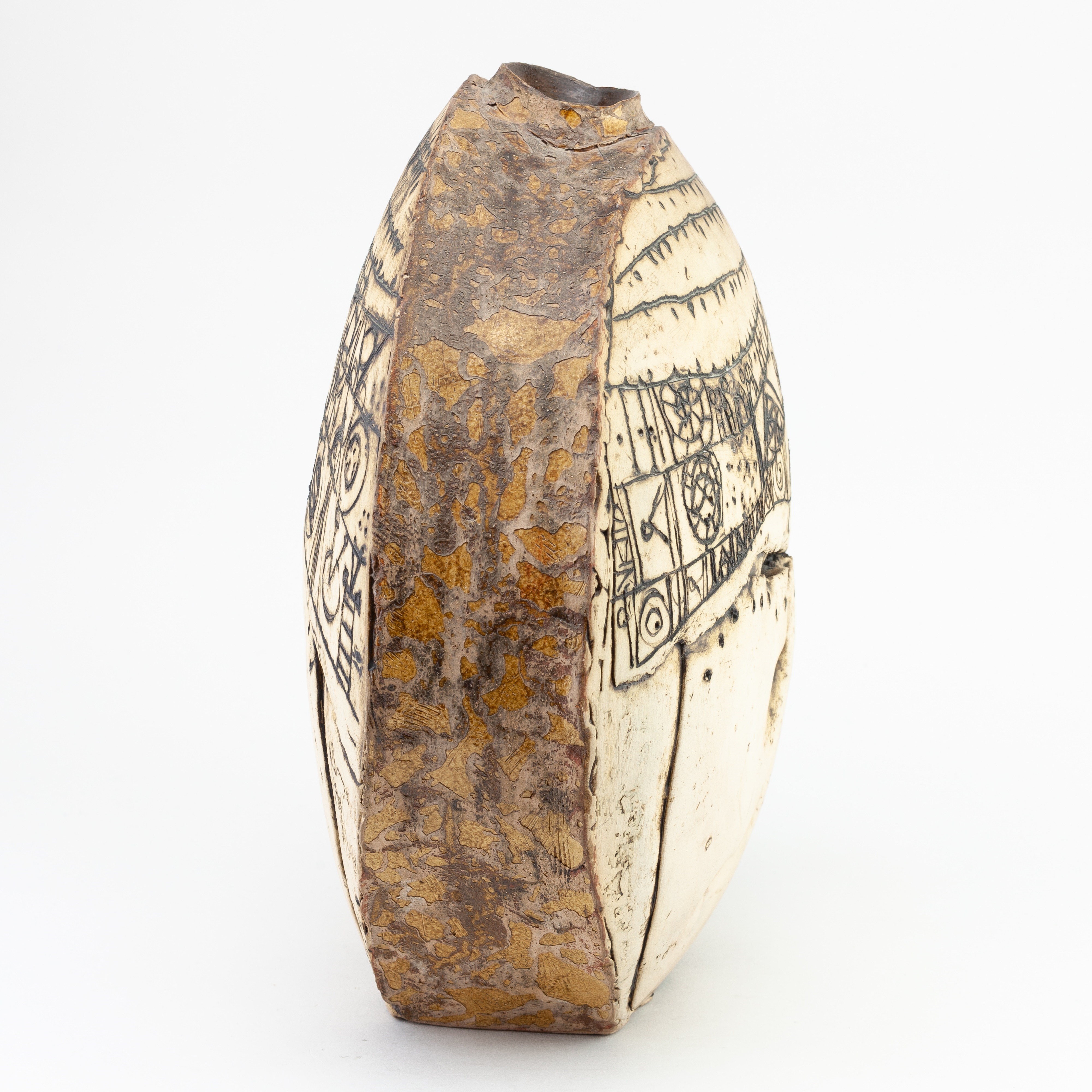 Bernard Rooke | a large stoneware sculptural wheel form with incised ...