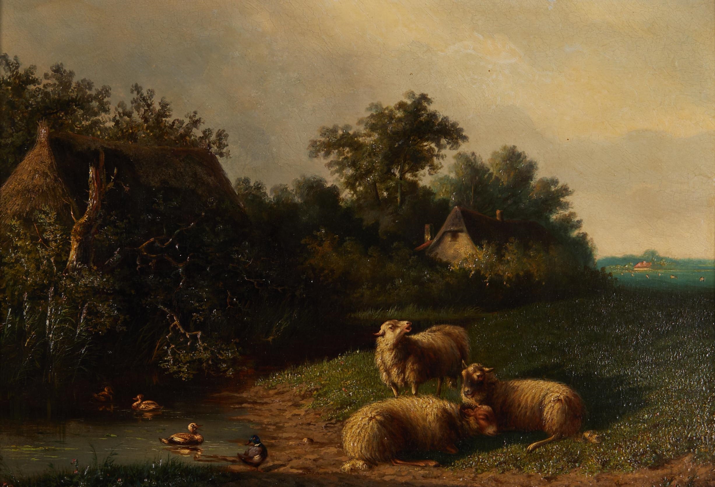 Pieter Plas | Landschaft mit Schafen und Enten | MutualArt