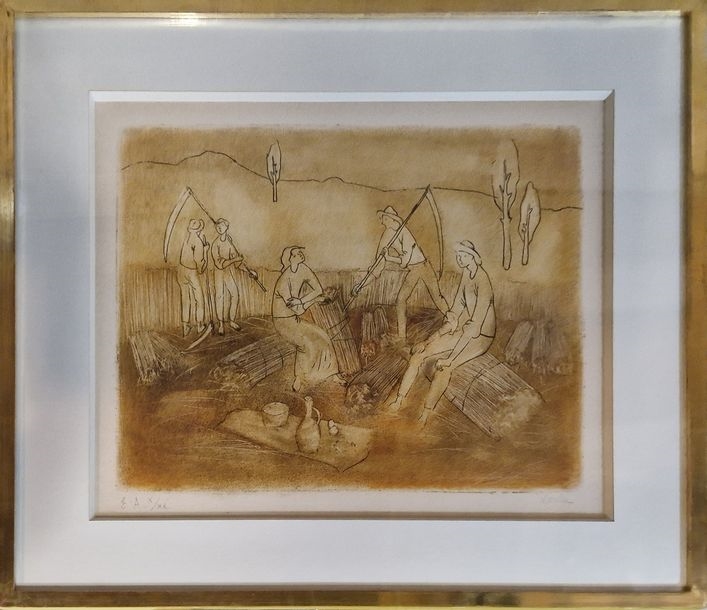 Félix Varla | the harvesters lithograph in brown | MutualArt