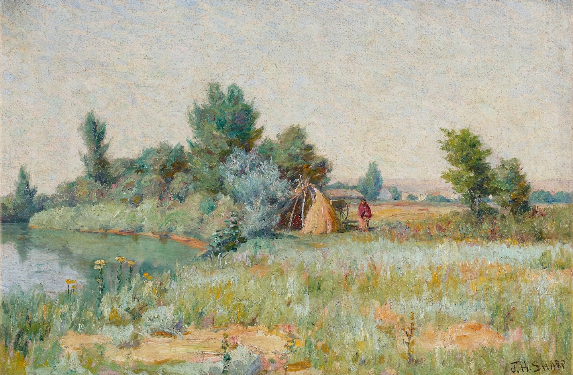 Joseph Henry Sharp | Montana Landscape with Honeymoon Hogan | MutualArt