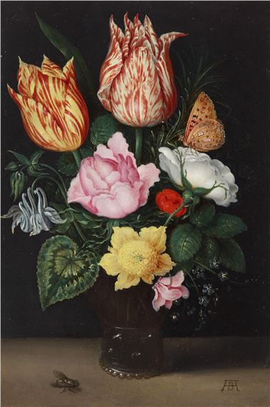 Ambrosius Bosschaert the Elder | A still life of white and red roses, a ...
