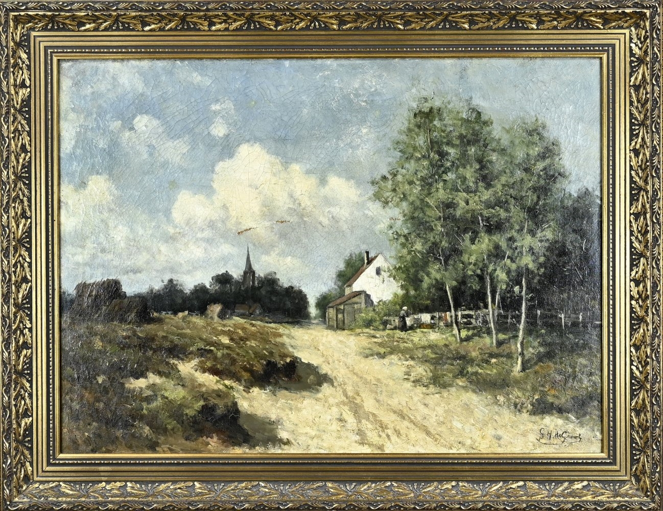 Gerardus de Groot | Landschap met boerderij en kerktoren | MutualArt