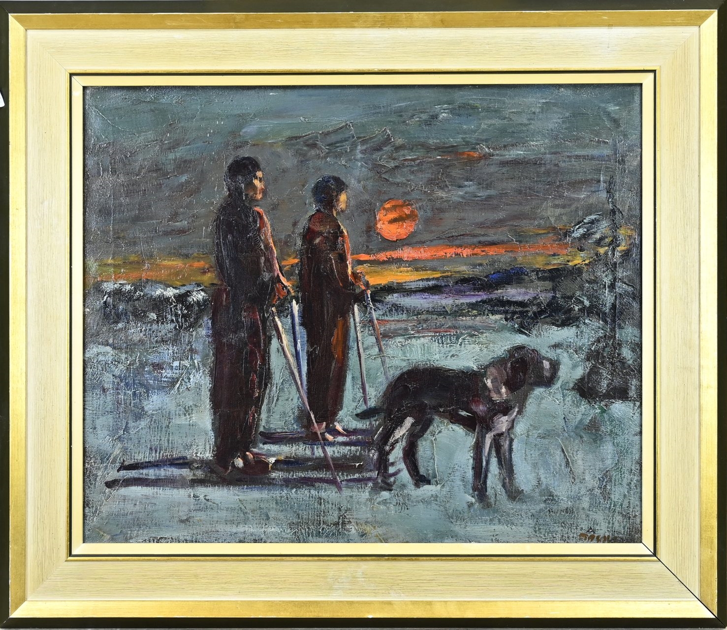 Jacobus Johannes Doeser | Twee skiërs met St. Bernard hond | MutualArt