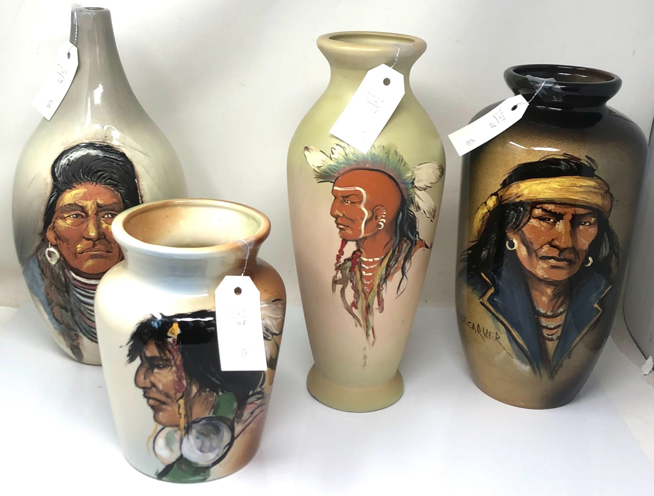 Rick Wisecarver | Four hand painted art pottery vases signed by Rick ...