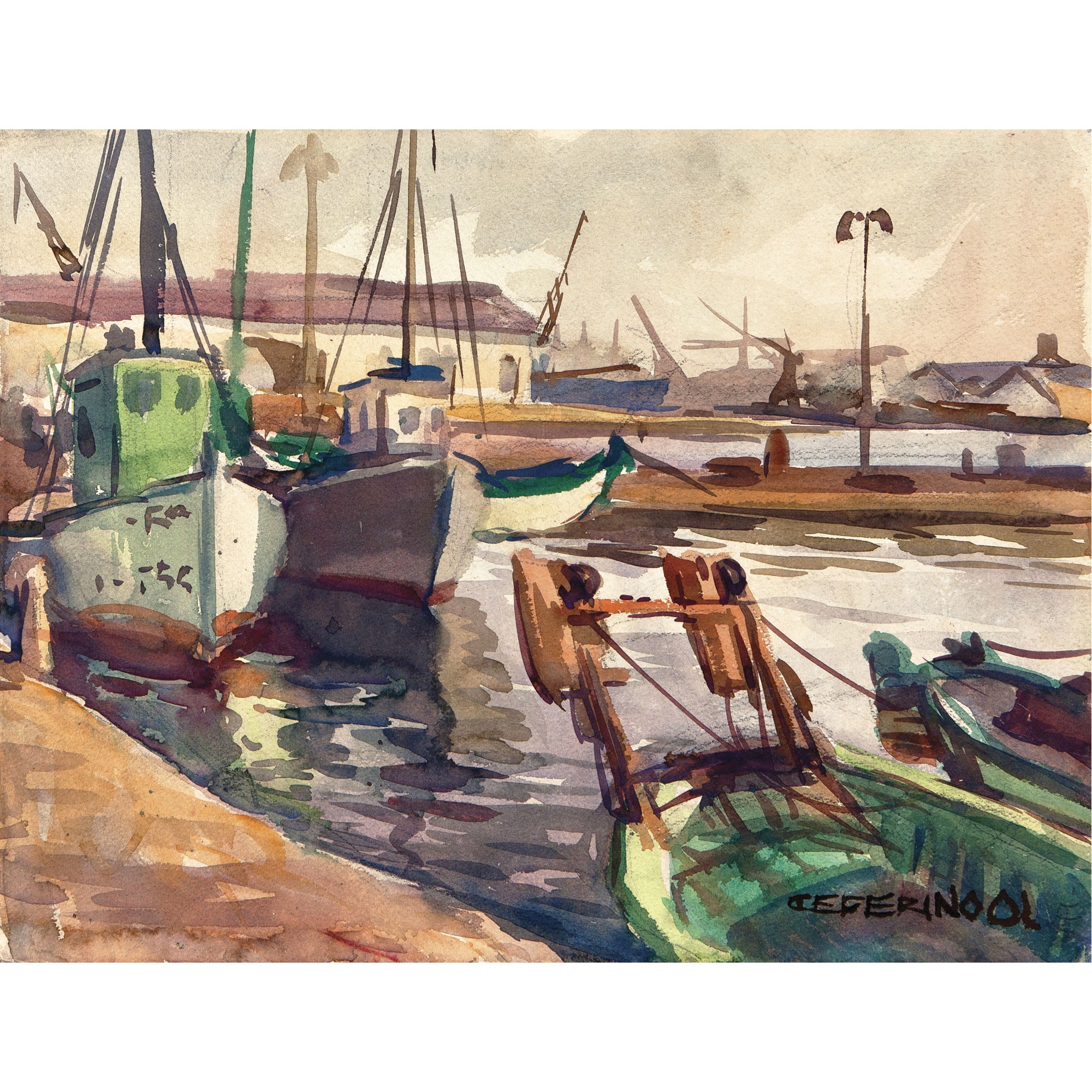 Ceferino Olivé | Barcas en el puerto | MutualArt