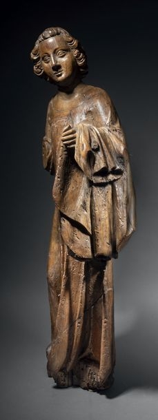 French School, 13th Century | Rare walnut altar angel carved in the ...