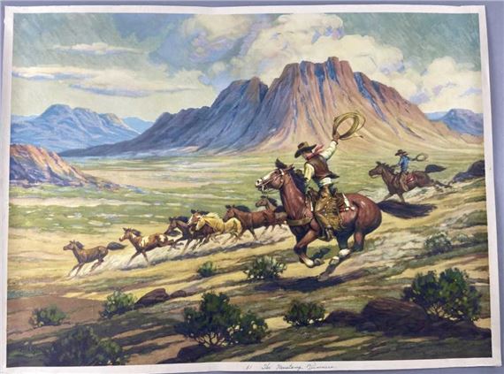 Till Goodman | Cowboy Art Till Goodman Litho Mustang Runners (1940 ...