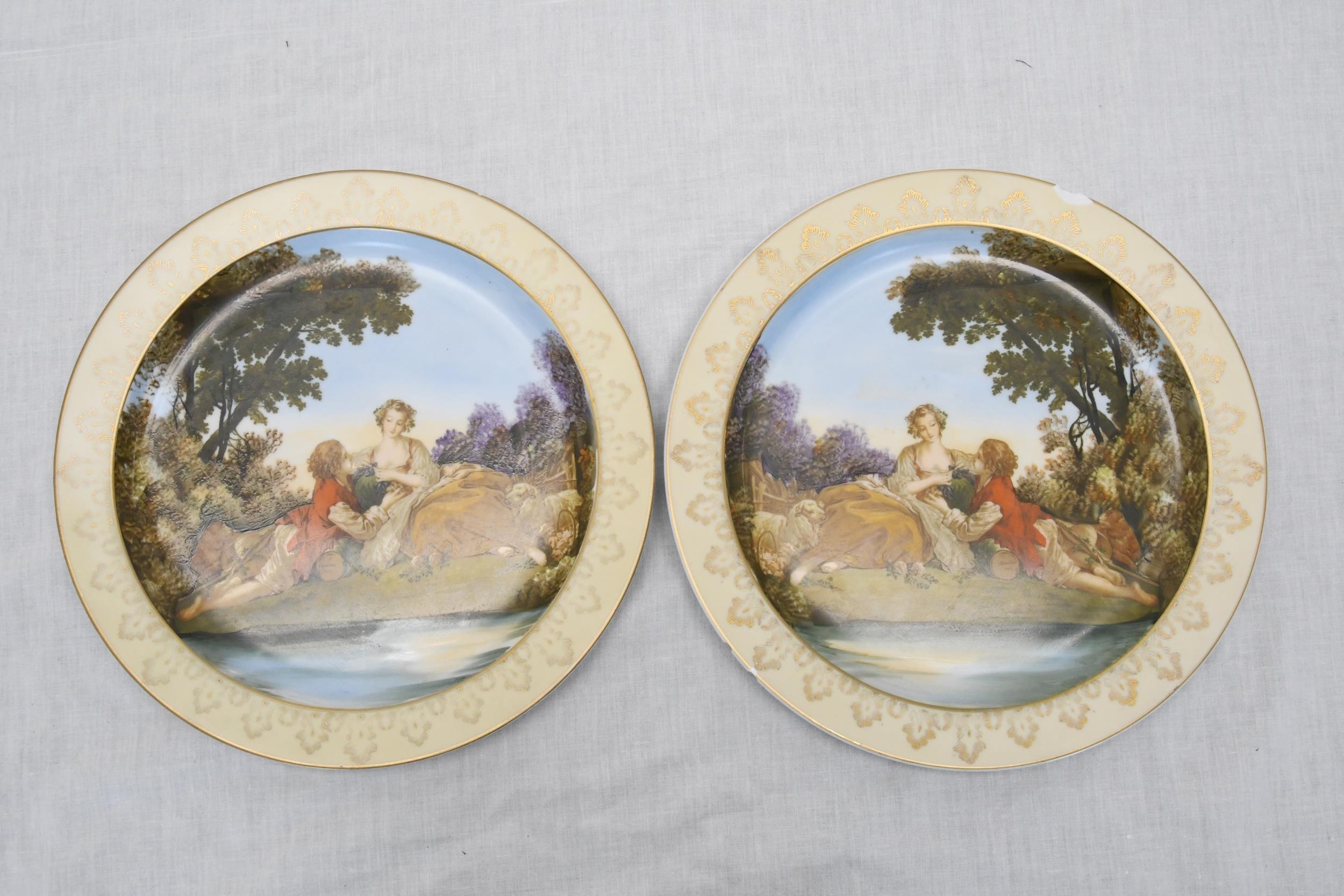 François Boucher | two transfer printed and hand painted china plates ...