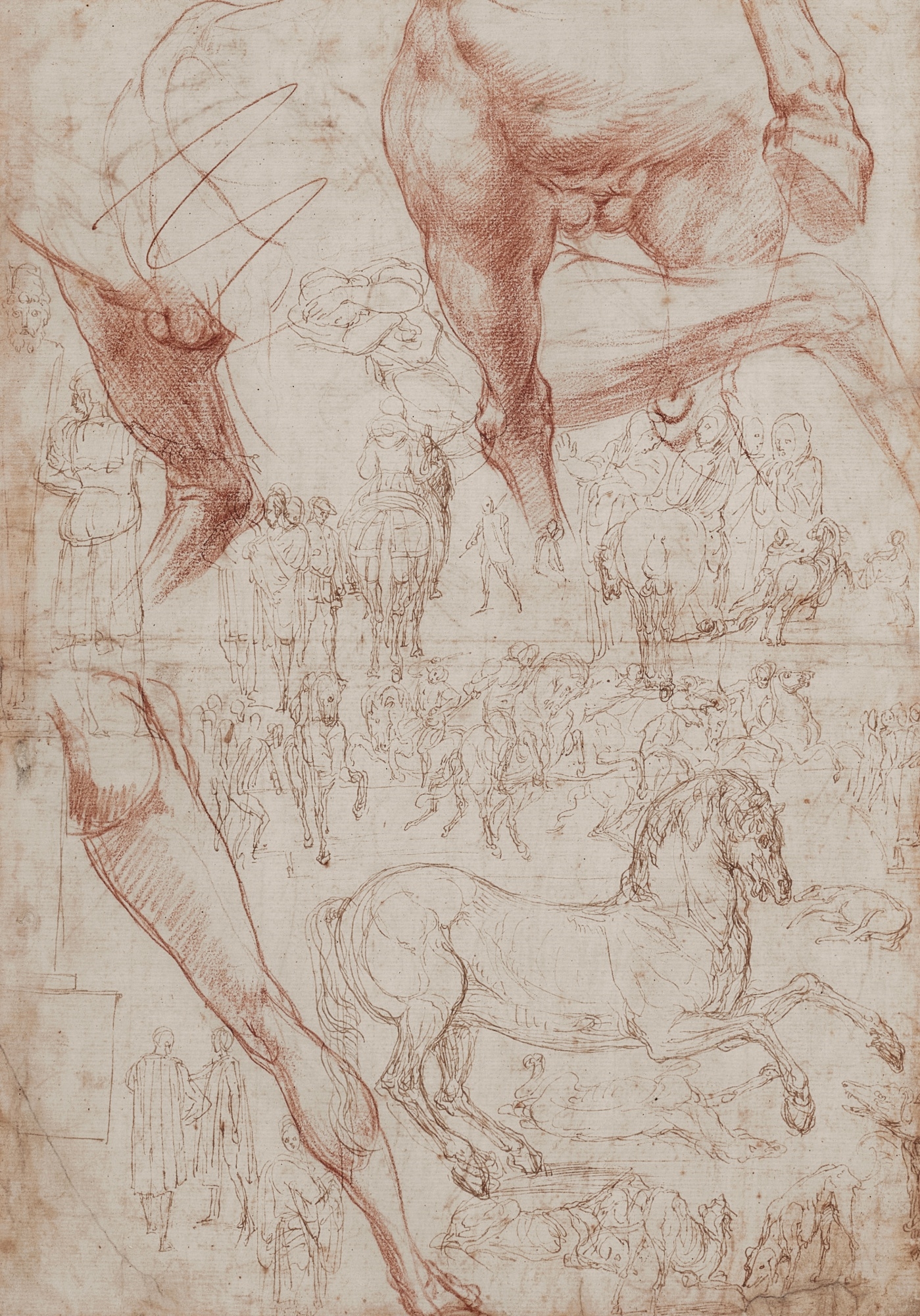 Perino del Vaga | Studies of men on horseback and in combat, Hector's ...