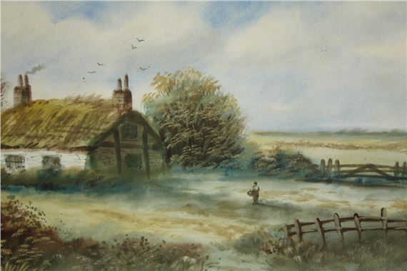 J. Russell | A rural cottage scene. | MutualArt