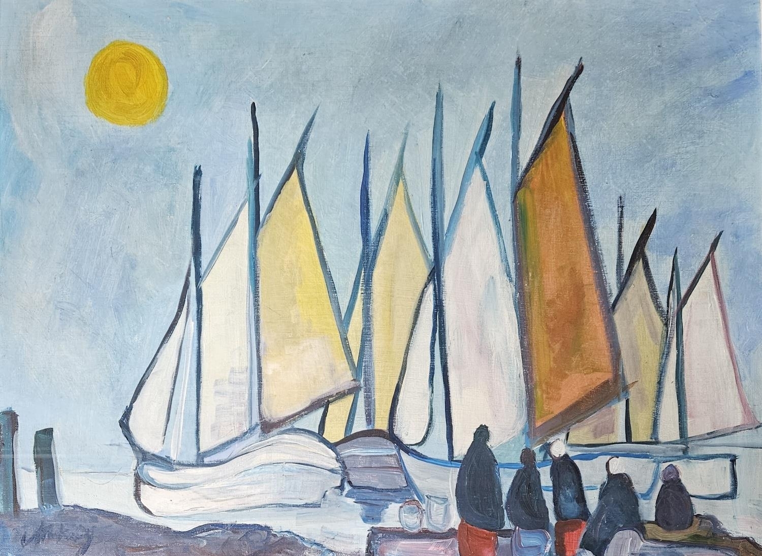 Markey Robinson | people looking out to sea at sailing boats. Signed ...