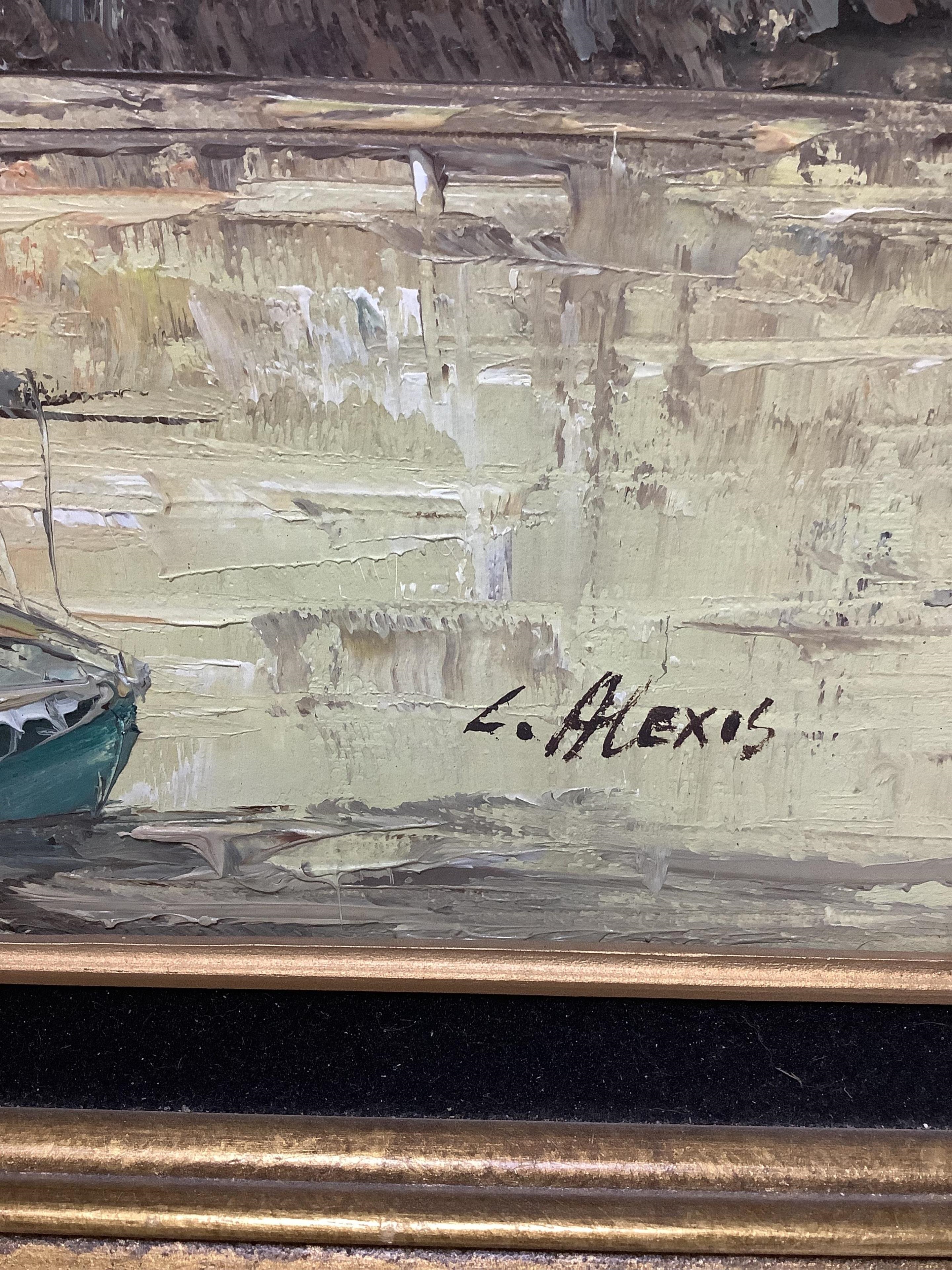 L. Alexis | L. Alexis Signed Boat Dock Oil On Canvas (1619) | MutualArt