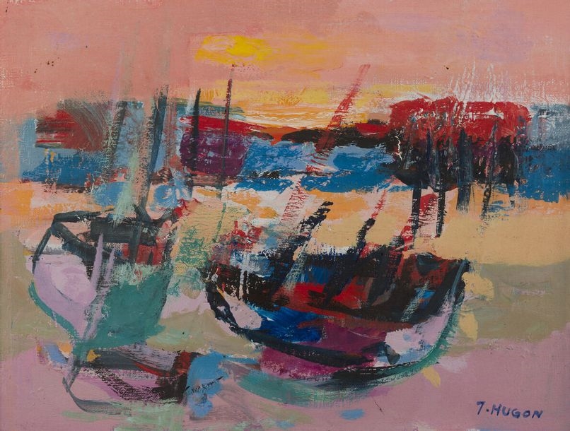 Jean Hugon | Barques et cabanes à l'Herbe (1977) | MutualArt