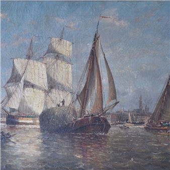 Louis de Burbure | Sailing ships on the Scheldt in Antwerp | MutualArt