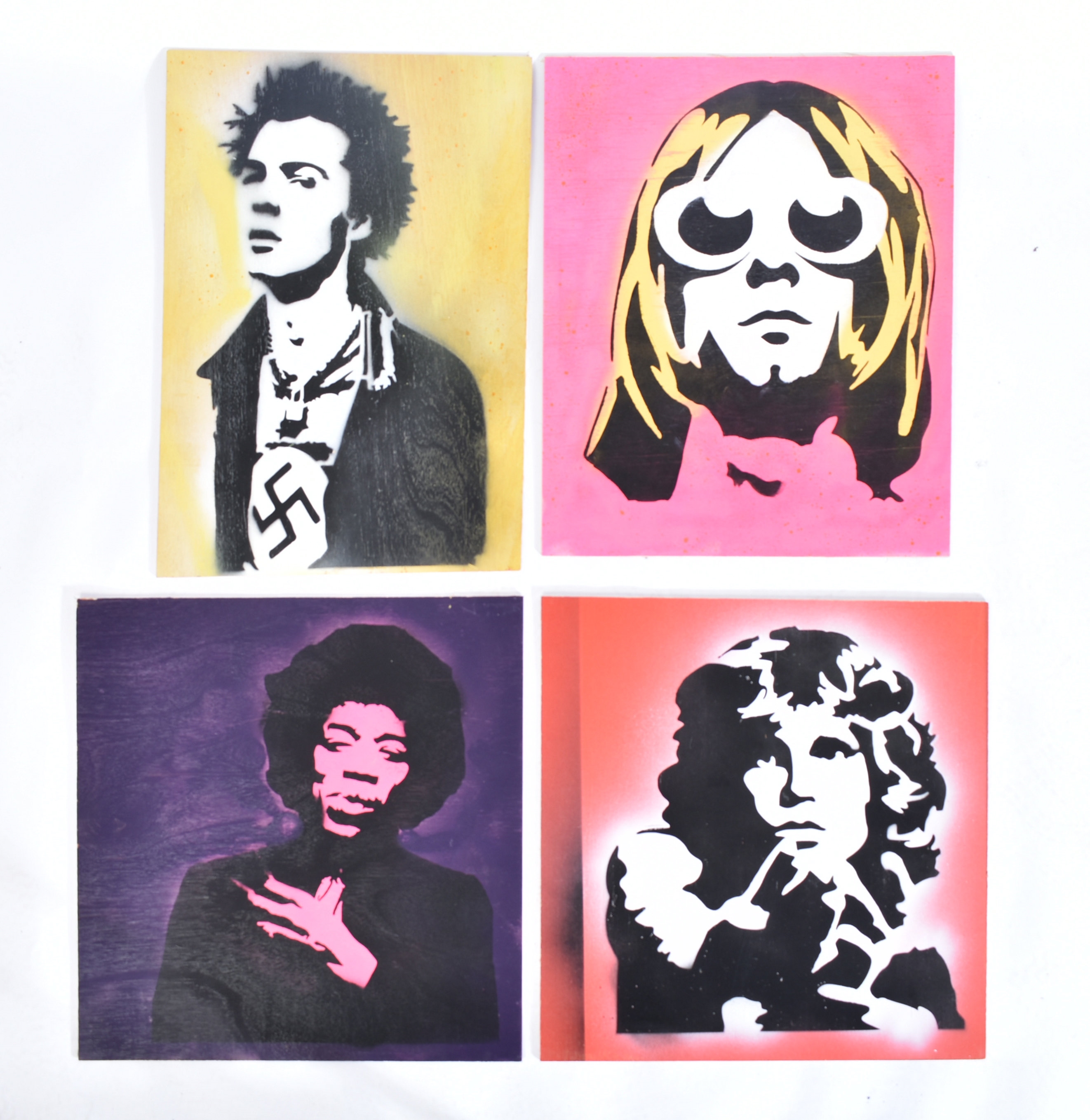 Jimi Hendrix | FOUR CONTEMPORARY STENCIL PAINTINGS ON BOARD | MutualArt