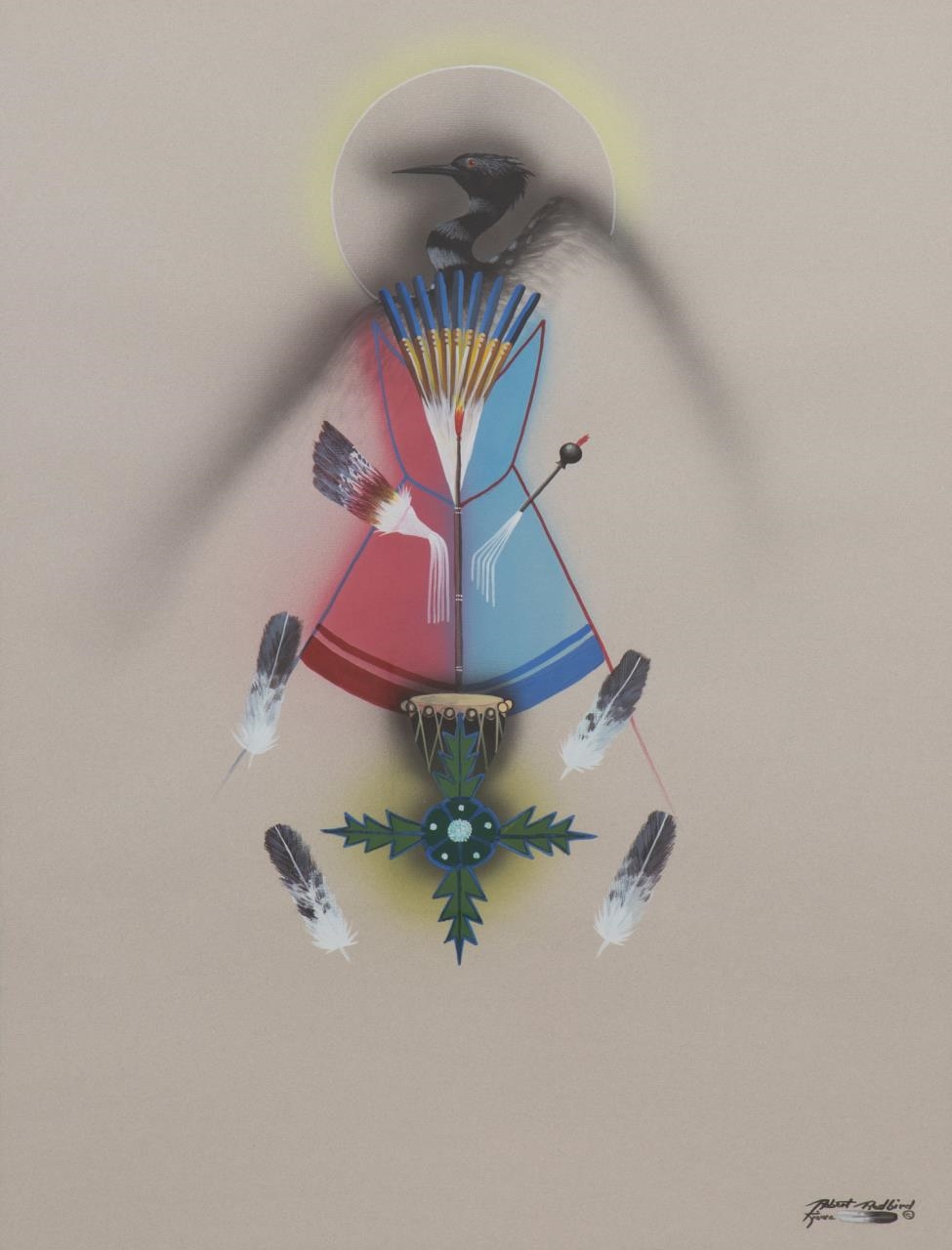 Robert Redbird | 2 ROBERT REDBIRD SR 'INDIAN PAINTINGS' MM ON PAPER ...