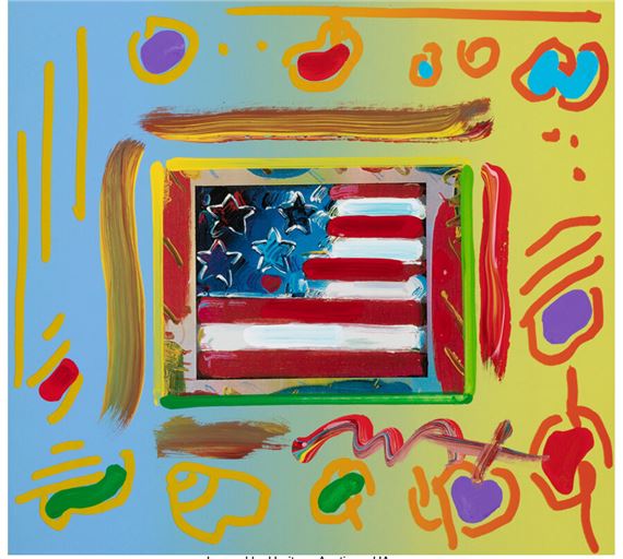 Peter Max | Flag with heart Collage, Version 1, 2001 (2001) | MutualArt