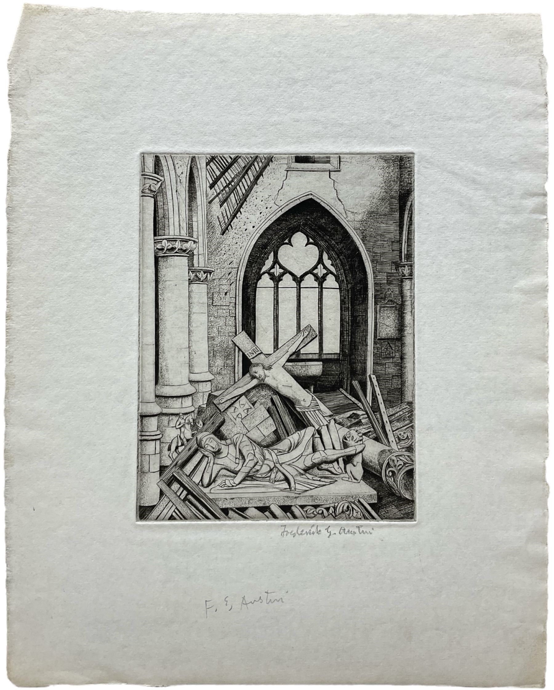 Frederick George Austin | Ruined Church Interior with Crucifix and ...