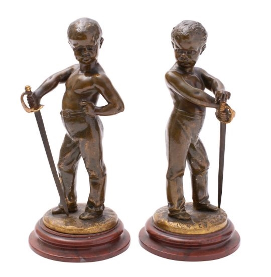 Louis Kley | a pair of bronze models of boy fencers (Late 19th Century ...