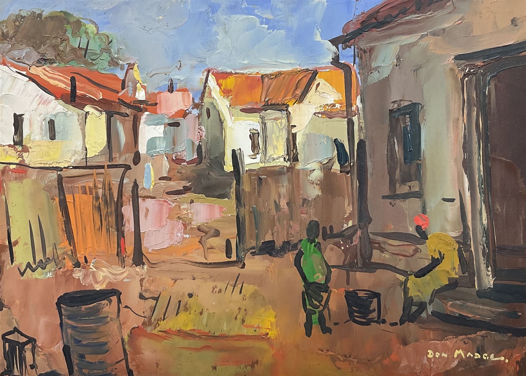 Don Madge | Village Scene with Figures | MutualArt