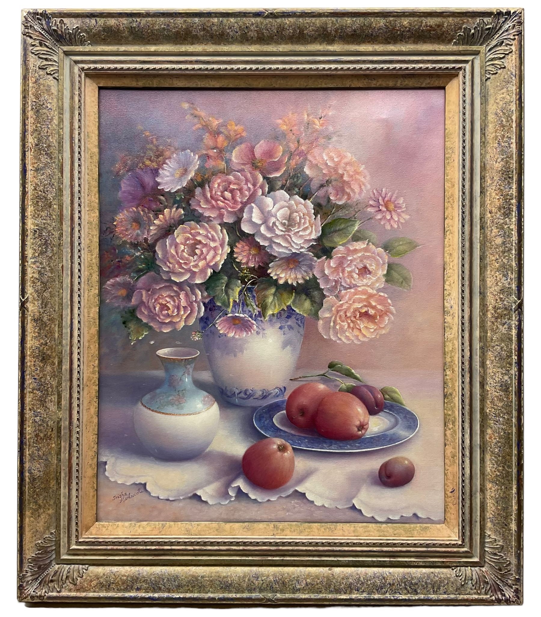 Trisha Hardwick | Still Life of Pink Flowers and Apples | MutualArt