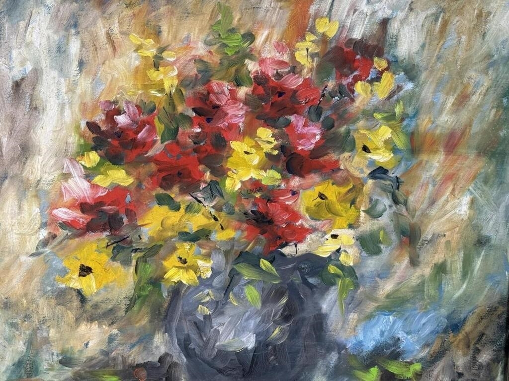 Anne Baldeschwiler | ACRYLIC ON ARTIST BOARD FLORAL IMPRESSION | MutualArt