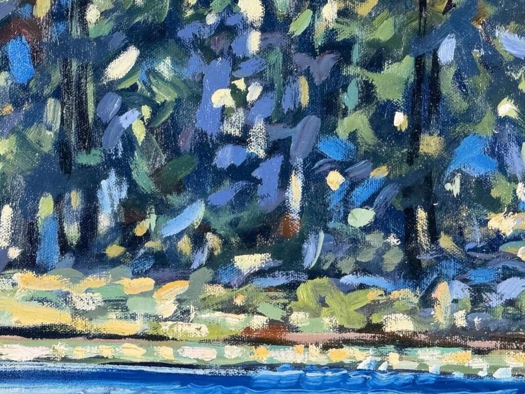 James Busby | JAMES BUSBY WATER LILIES ON LAKE ACRYLIC | MutualArt