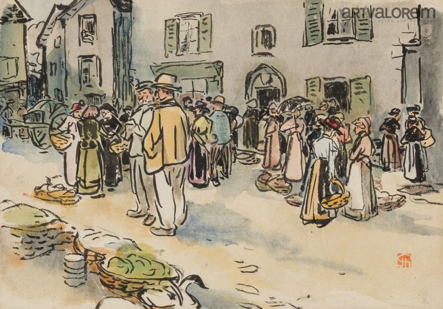 Jules Chadel | Busy market square in Auvergne | MutualArt