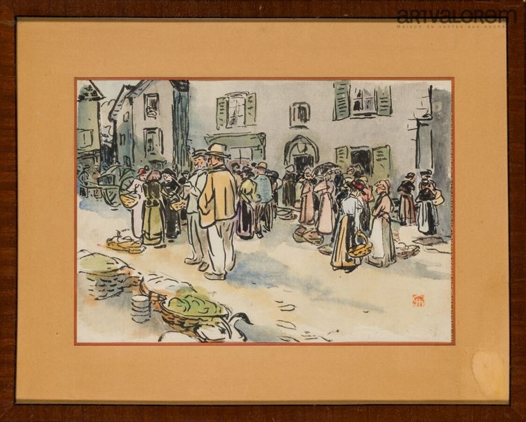 Jules Chadel | Busy market square in Auvergne | MutualArt