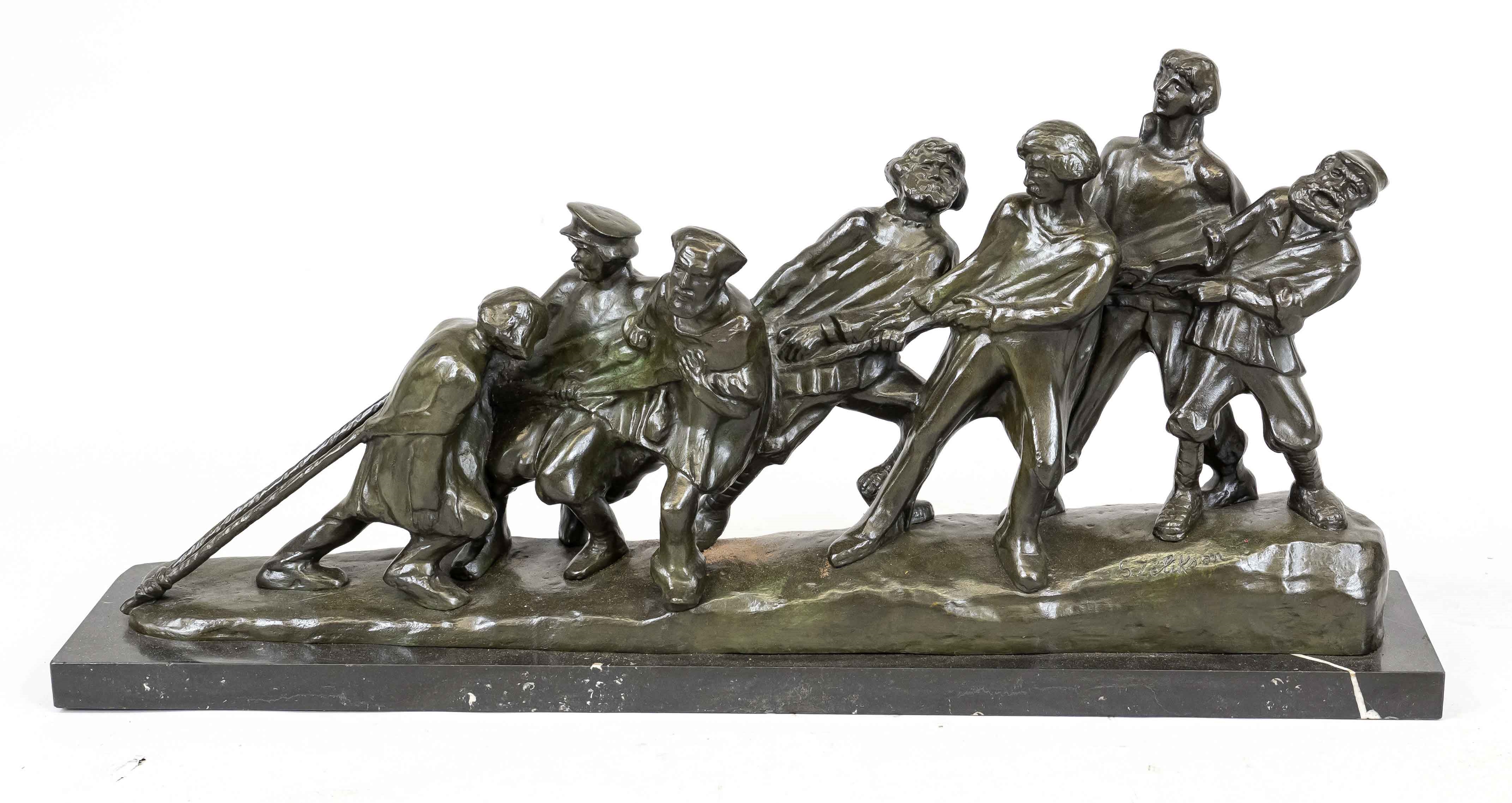 Sergei Zelikson | large group of figures of seven sailors pulling on a ...