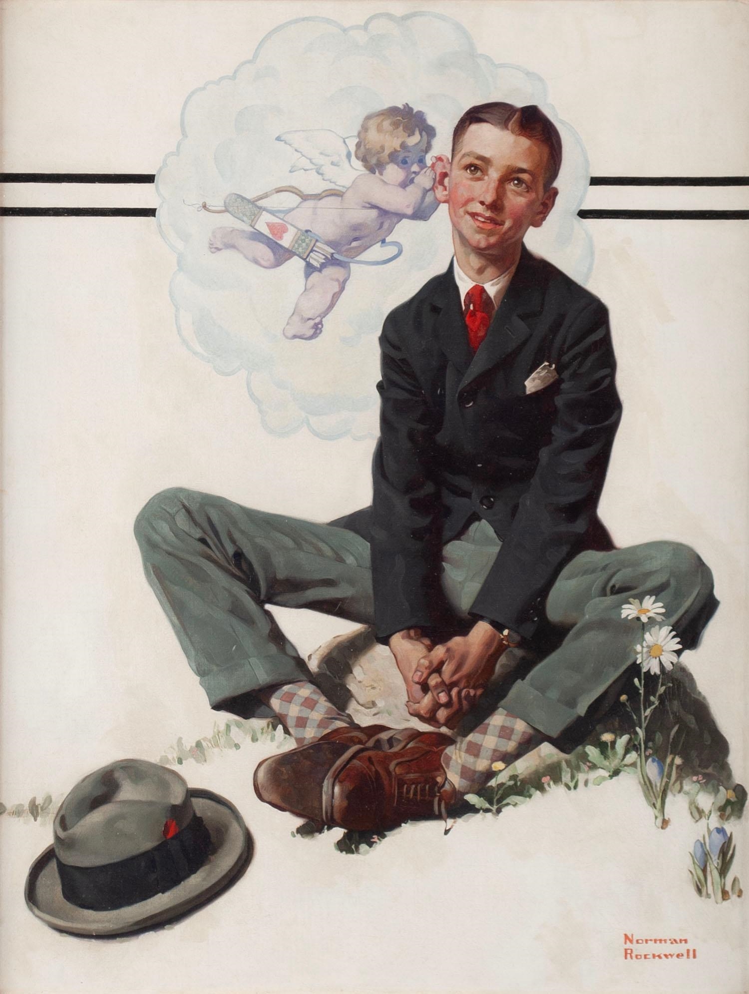 Norman Rockwell | Depicting a lovestruck young gentleman seated in the ...