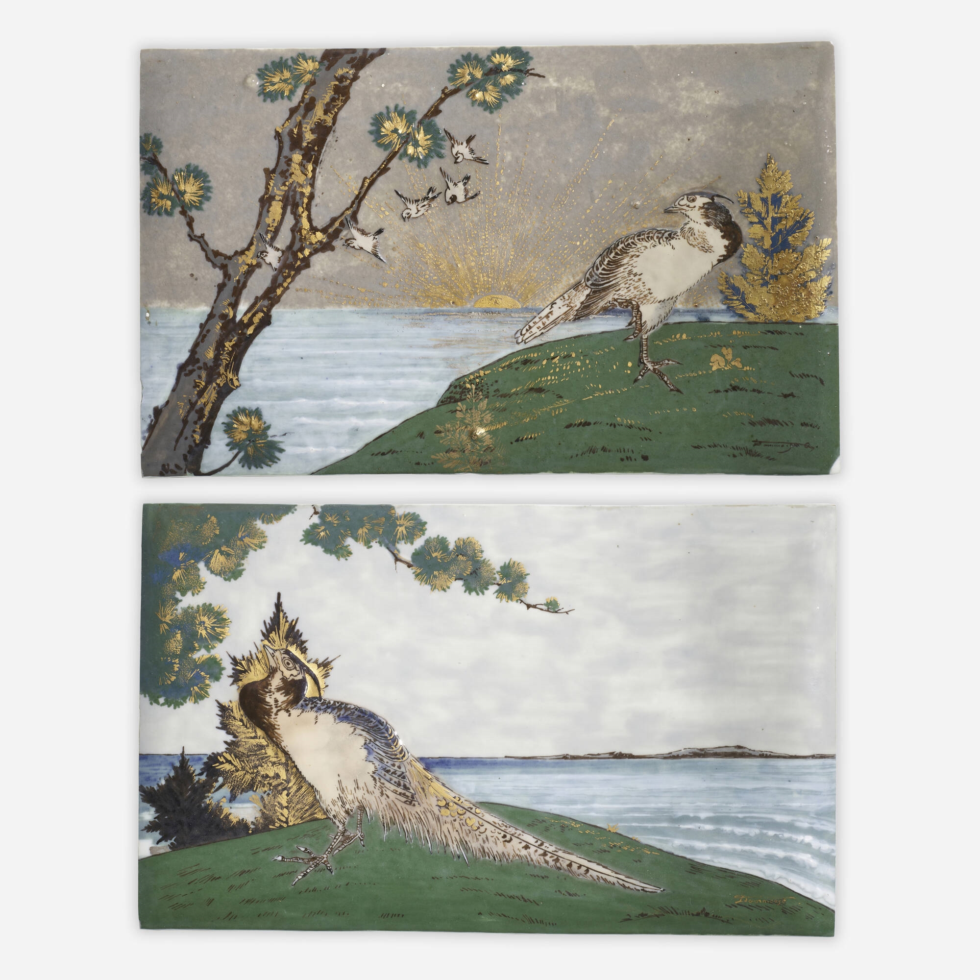 Albert Louis Dammouse | Tiles with pheasants, set of two | MutualArt