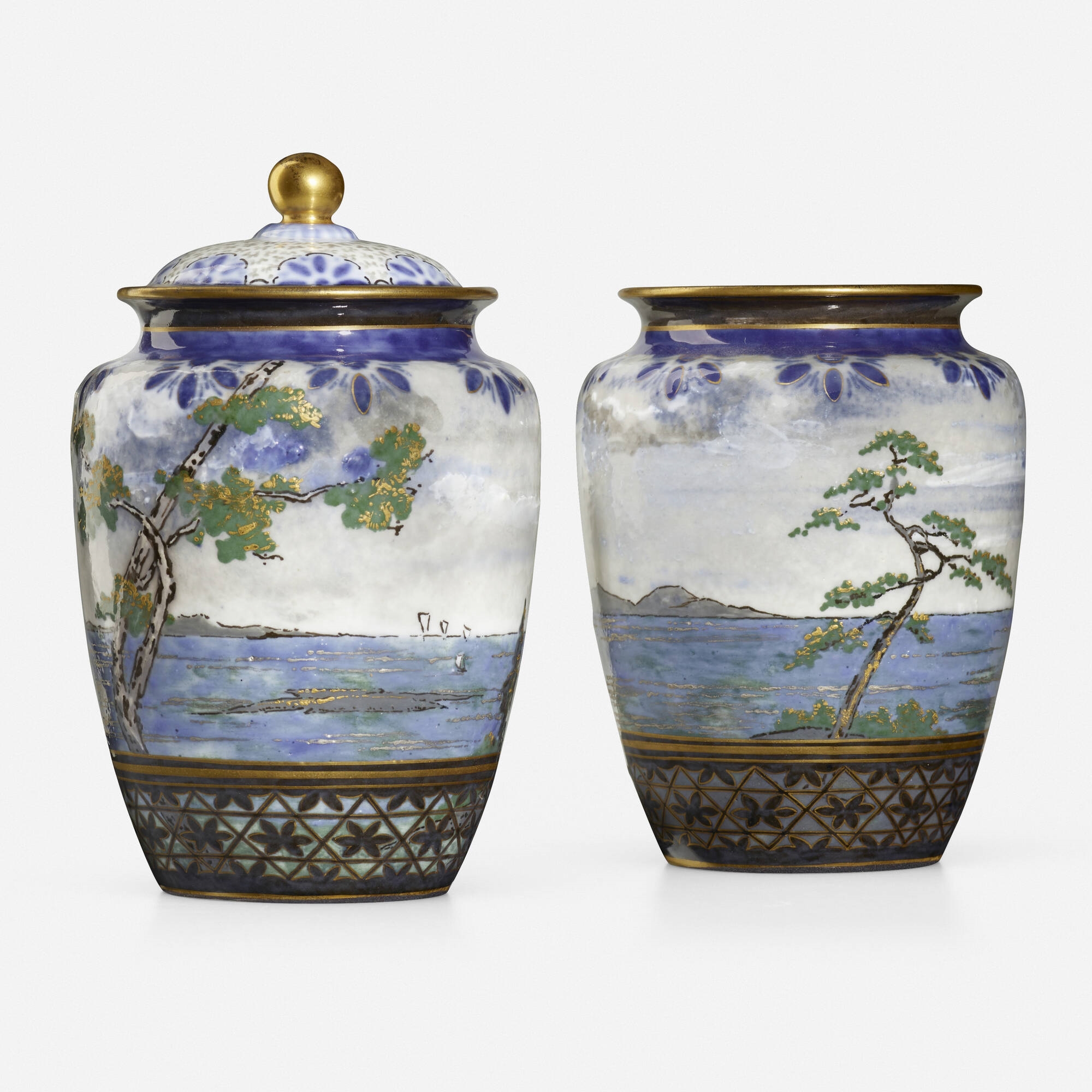 Albert Louis Dammouse | Lidded vase and vase with Japonesque landscapes ...
