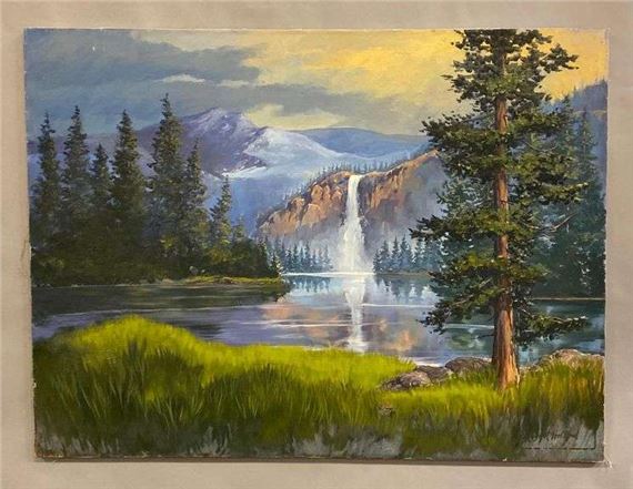 August Holland | August Holland Mountainside Waterfall Oil Painting on ...