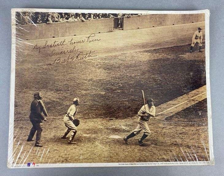 Babe Ruth | 1993 MLB Print With Facsimile Babe Ruth Autograph | MutualArt