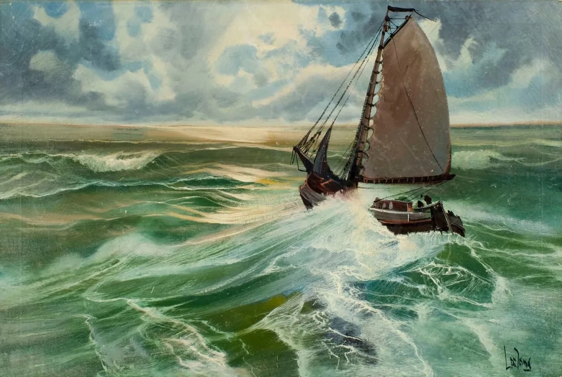 L. Delong | Seascape with Sailing Boat | MutualArt