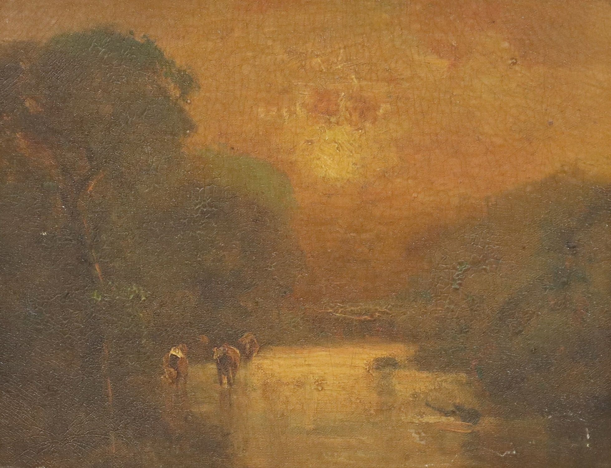 George Inness | Cattle Watering by a Stream at Sunset | MutualArt