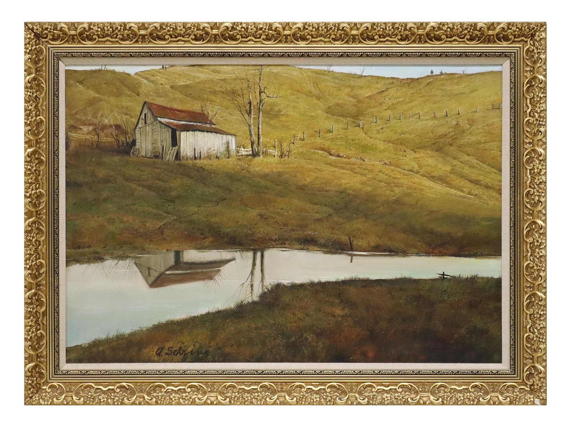 Adolf Sehring | Landscape with Barn and Pond | MutualArt