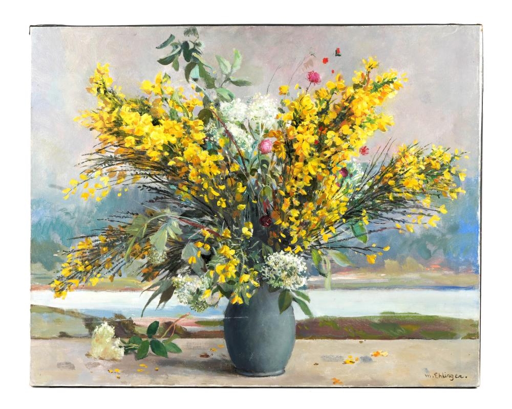 Maurice Ehlinger | Outdoor still life of flowers in a vase | MutualArt