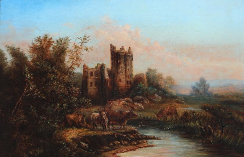 John Constable | Landscape with cattle at the lake and a ruin i the ...