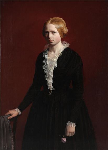 Henrik Benedikt Olrik | A young woman holding a rose (1853) | MutualArt