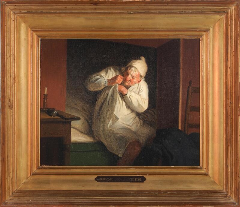 Johan Julius Exner | Interior with an old man in his bed | MutualArt