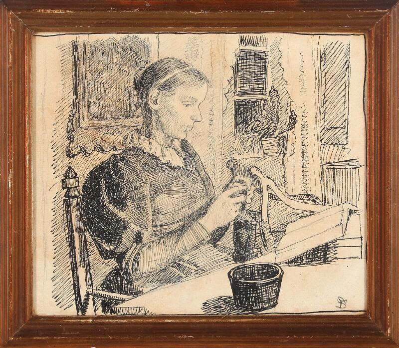Fritz Syberg | Anna Syberg with her knitting | MutualArt