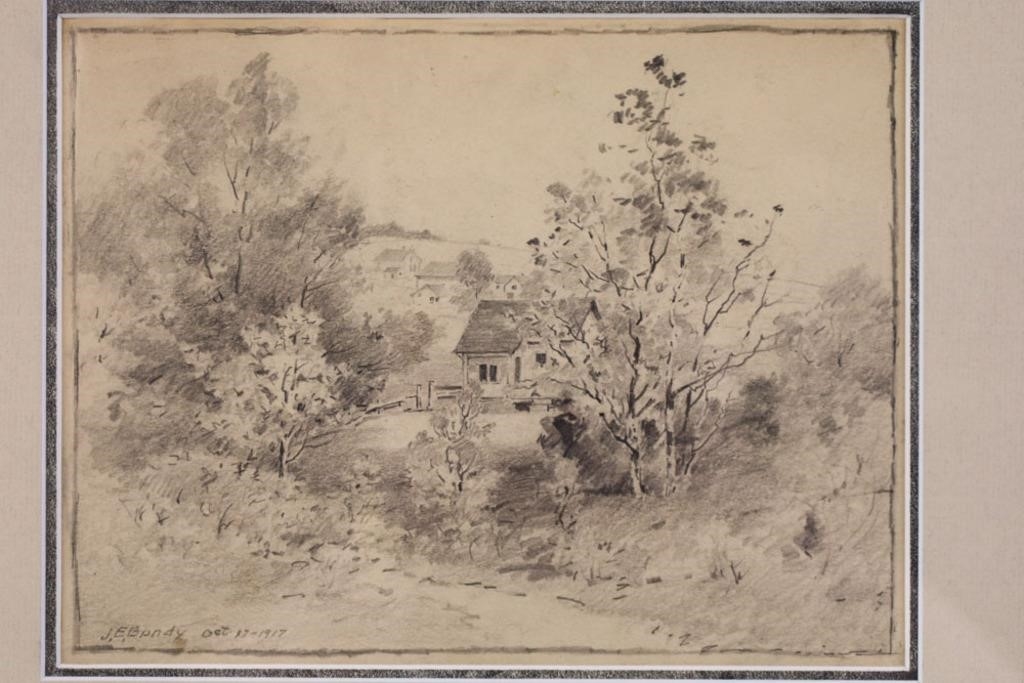 John E. Bundy | John Elwood Bundy Woodland Cabin Pencil Sketch (1917 ...