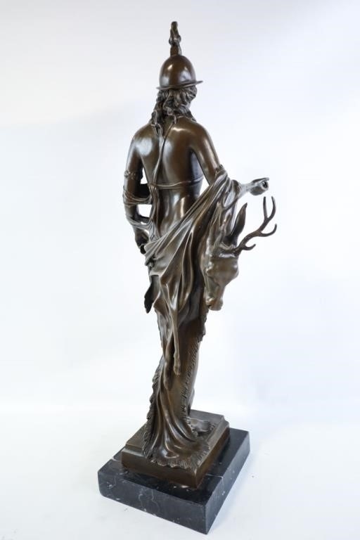 Hurbert Gerhard | Bronze Huntress With Deer Head Statue | MutualArt